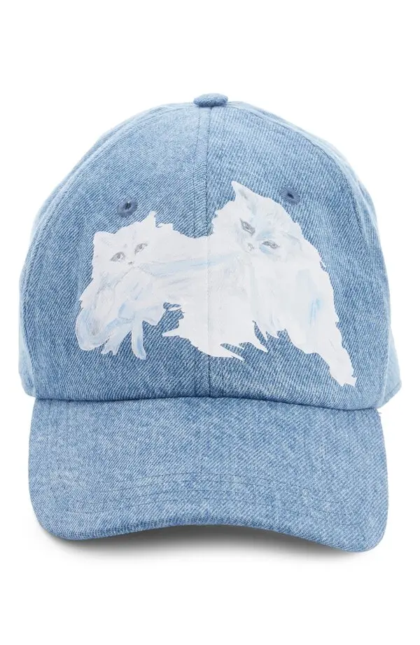 Acne Studios X Karen Kilimnik Carliy Cat Print Denim Baseball Cap